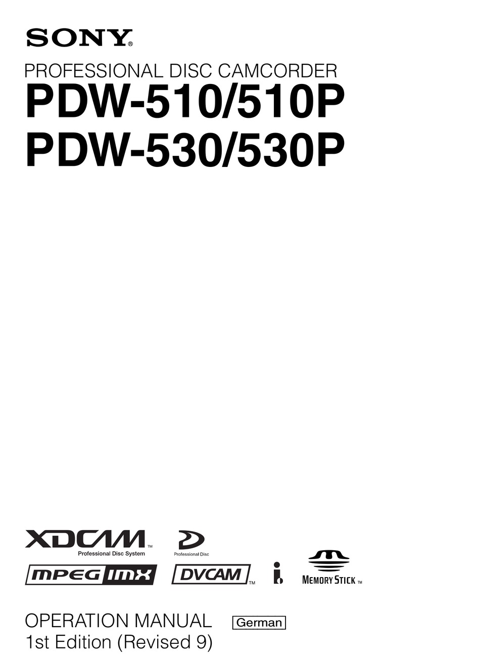 SONY PDW-510 BEDIENUNGSANLEITUNG Pdf-Herunterladen | ManualsLib