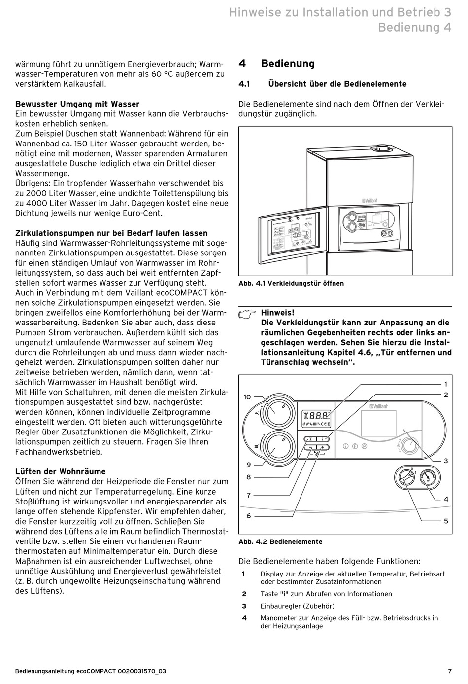 Bedienung; Übersicht Über Die Bedienelemente - Vaillant ecoCOMPACT ...