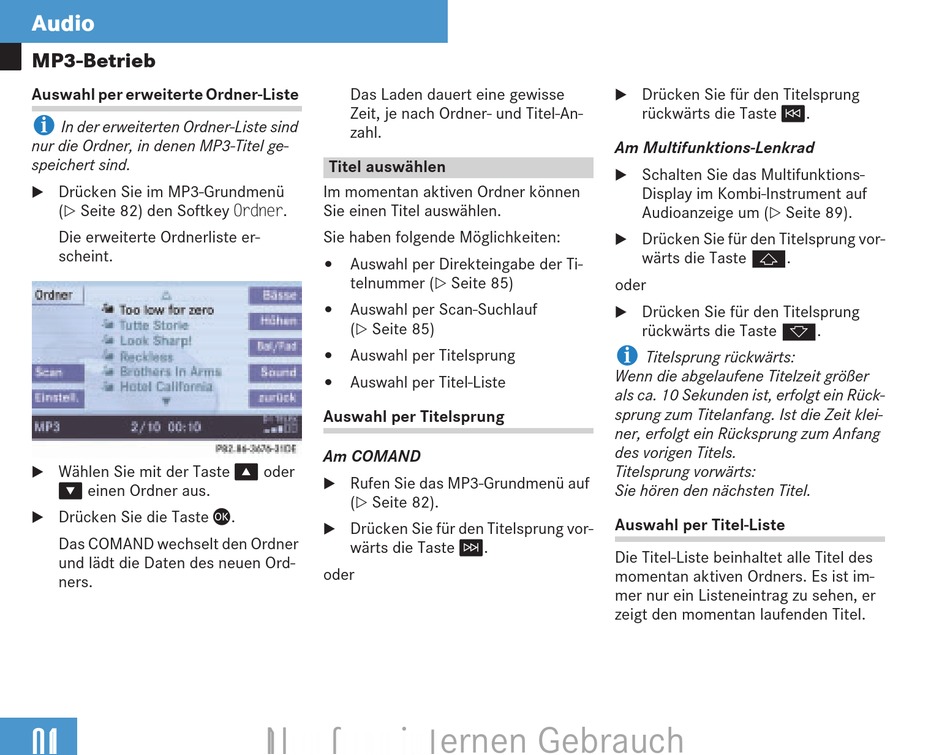 Titel Auswählen - Mercedes-Benz COMAND APS Betriebsanleitung [Seite 85 ...
