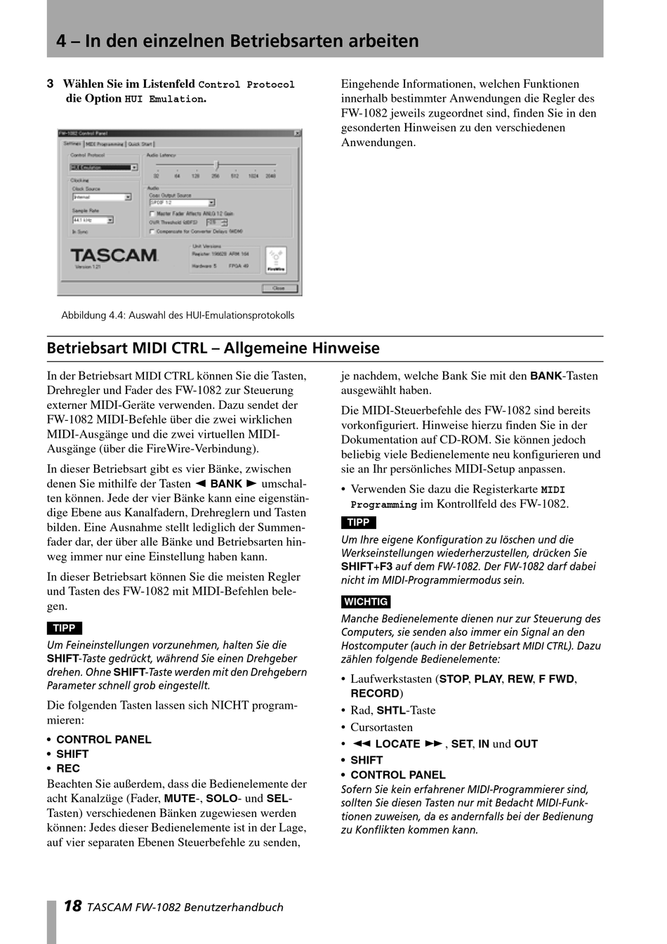 Betriebsart Midi Ctrl - Allgemeine Hinweise; Abbildung 4.4: Auswahl Des ...