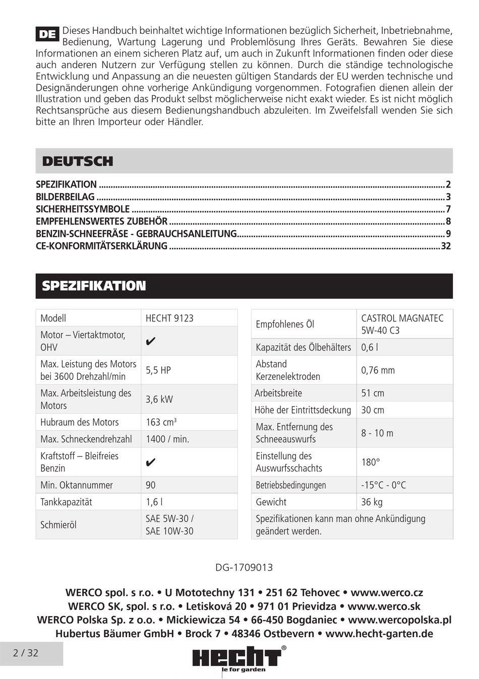 Spezifikation - Hecht 9123 Originalbetriebsanleitung [Seite 2] | ManualsLib