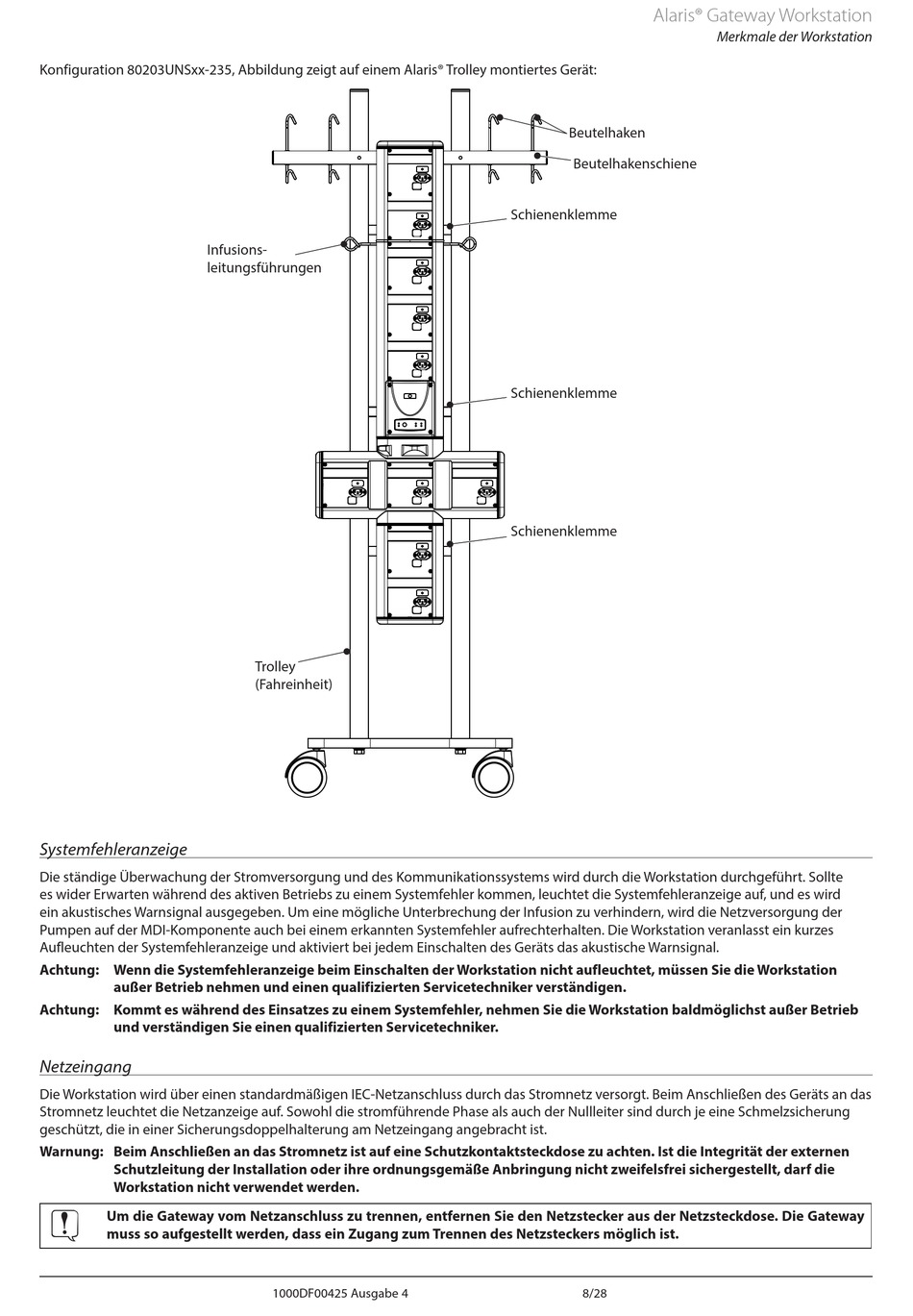 Systemfehleranzeige; Netzeingang - Alaris Gateway Workstation ...