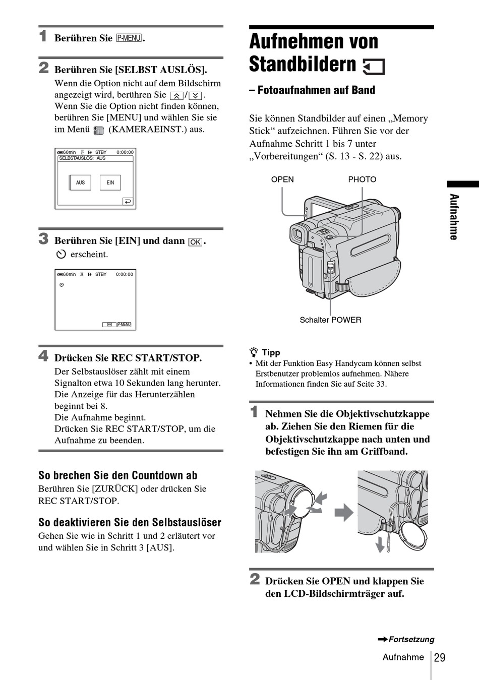Aufnehmen Von Standbildern – Fotoaufnahmen Auf Band; So Deaktivieren ...