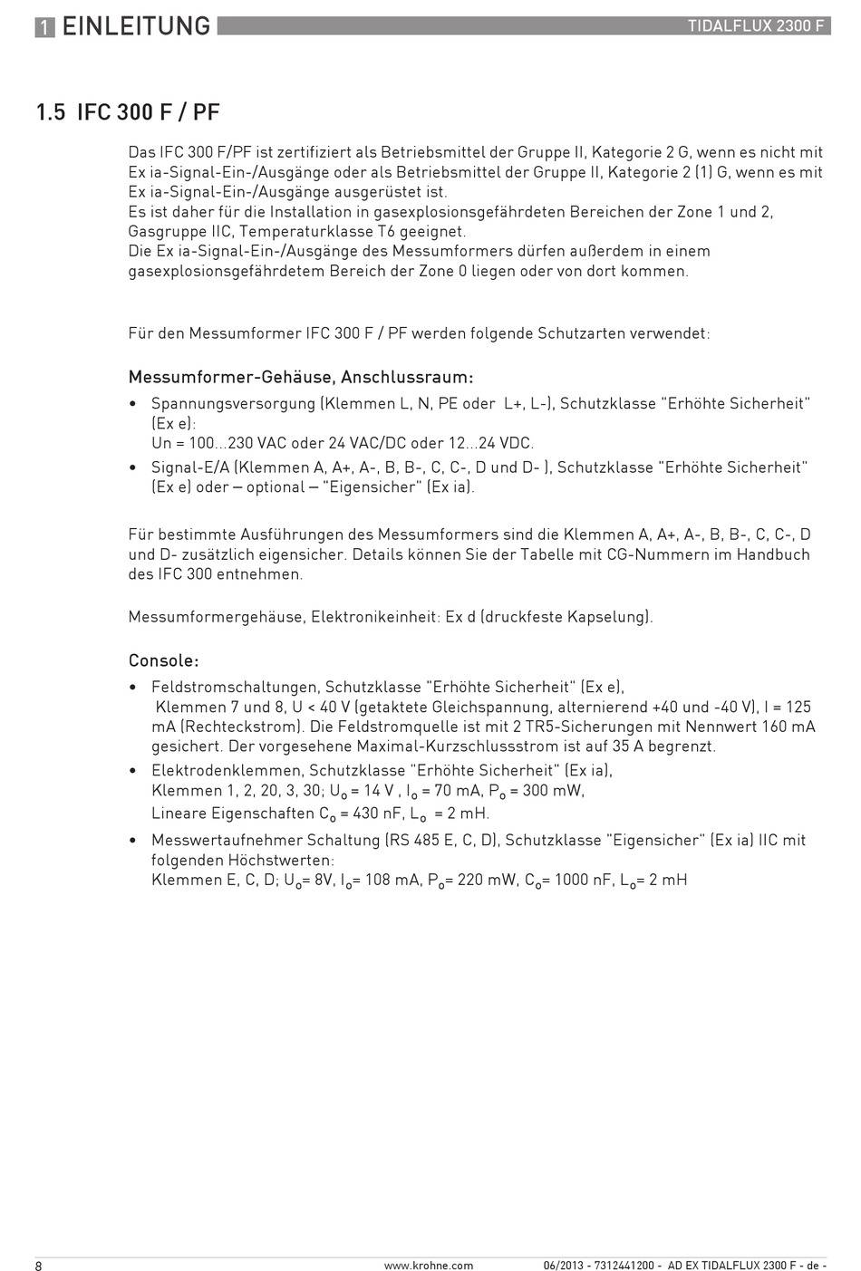 Ifc 300 F / Pf - KROHNE TIDALFLUX 2300 F Anleitung [Seite 8] | ManualsLib