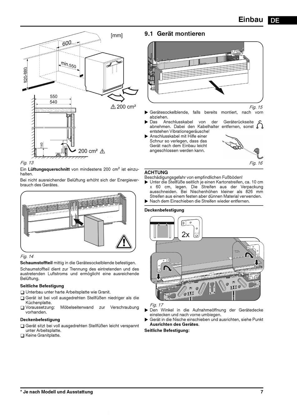 Gerät Montieren - V-ZUG Komfort 60i Installationsanleitung [Seite 7] | ManualsLib