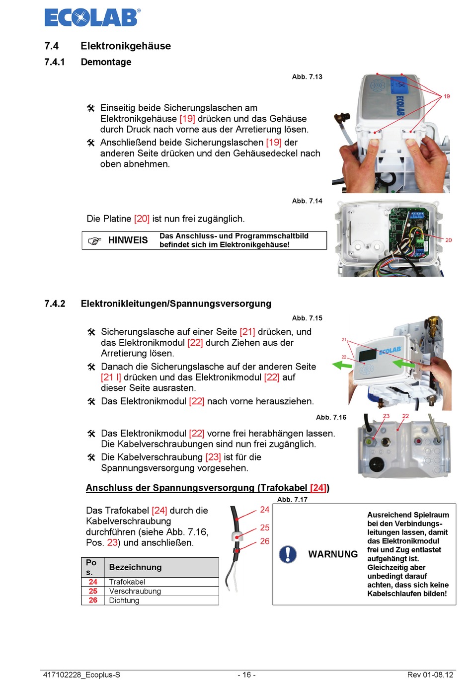 Elektronikgehäuse; Demontage; Elektronikleitungen/Spannungsversorgung ...