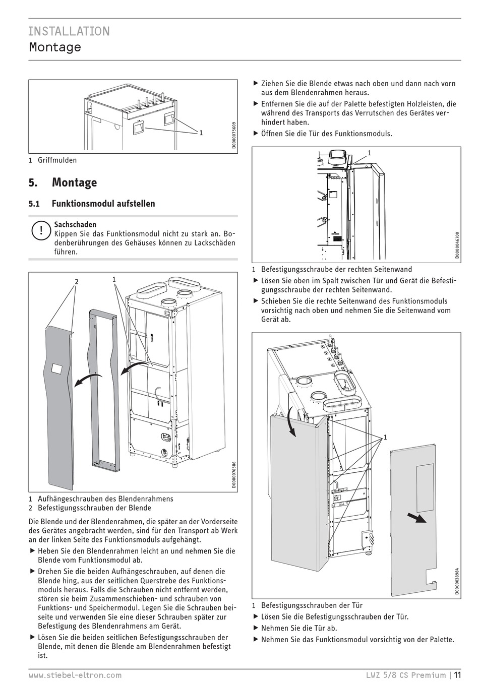 Montage; Funktionsmodul Aufstellen - STIEBEL ELTRON LWZ 5 CS Premium Installation [Seite 11 ...
