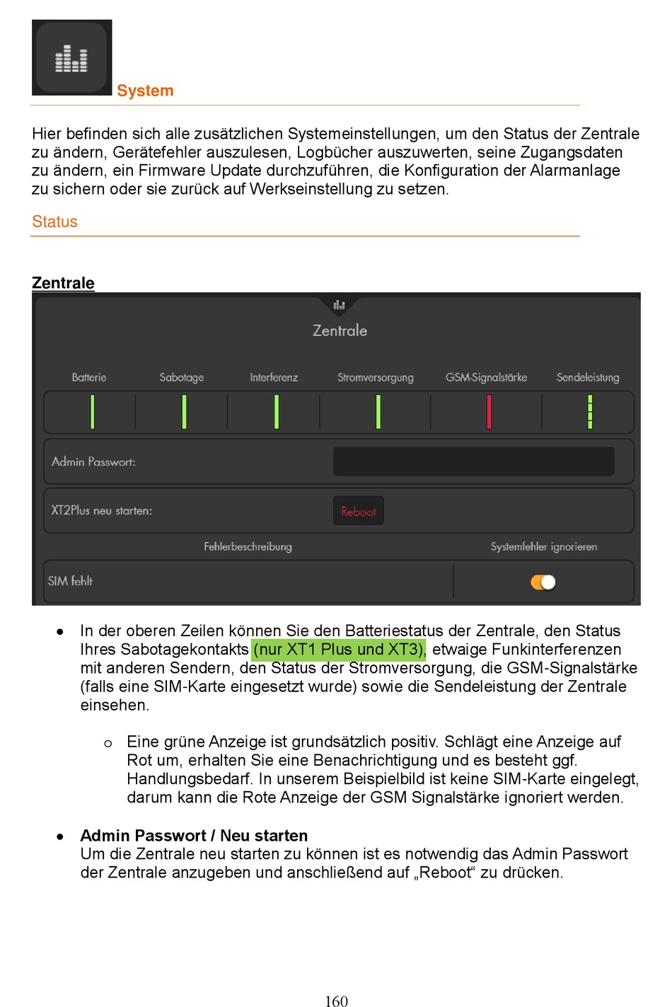 System; Status; Zentrale - LUPUS-Electronics XT1 Plus Benutzerhandbuch ...