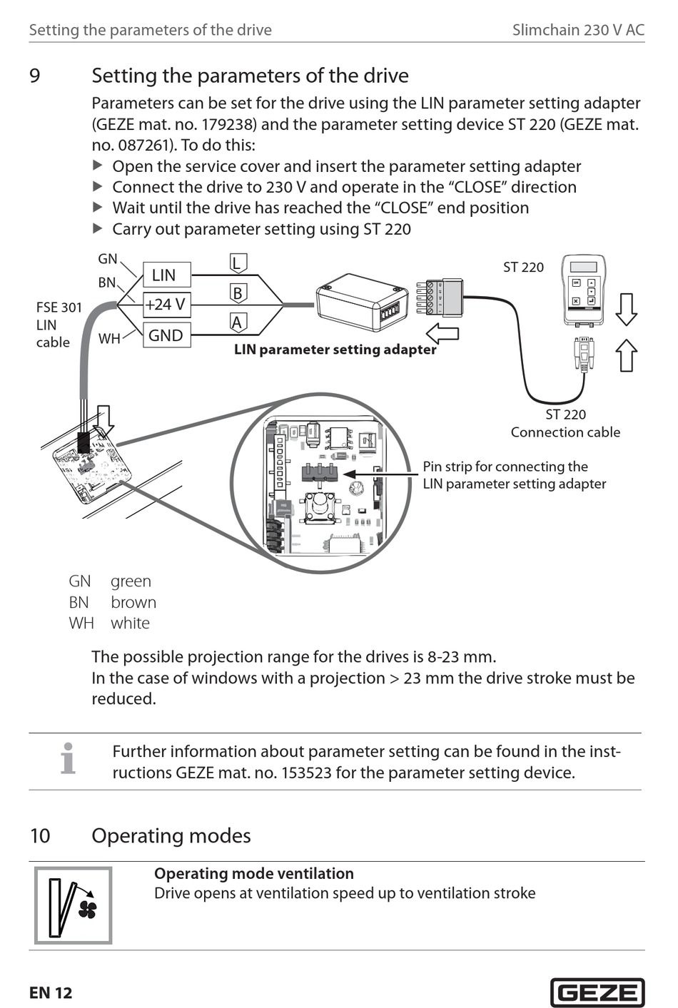 Setting The Parameters Of The Drive; Operating Modes - GEZE Slimchain ...