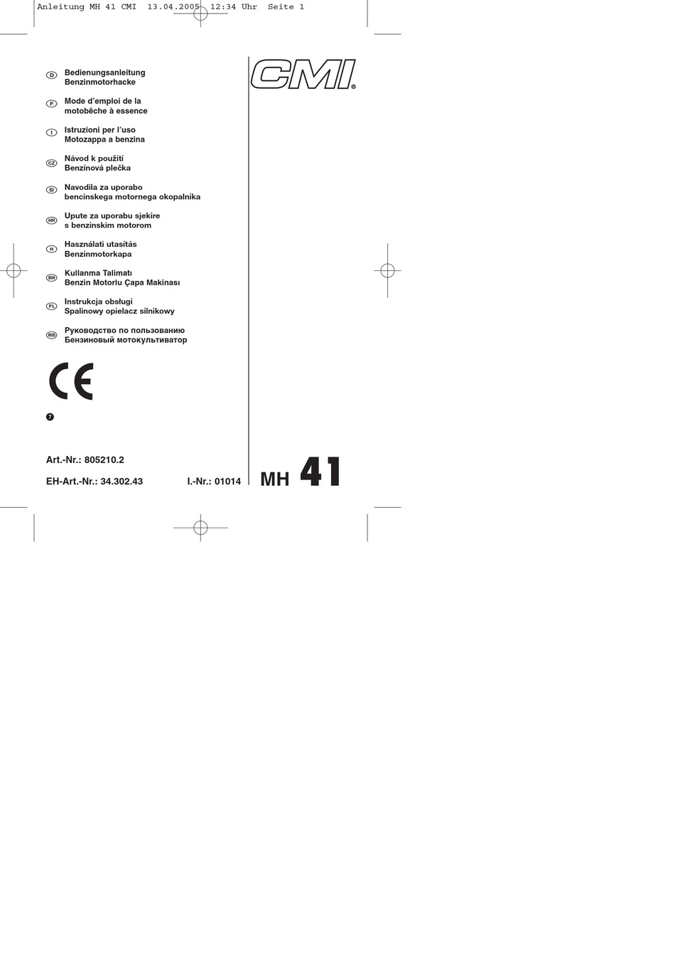 CMI MH 41 BEDIENUNGSANLEITUNG Pdf-Herunterladen | ManualsLib
