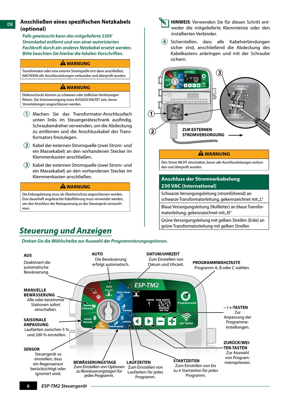 Anschließen Eines Spezifischen Netzkabels (Optional); Steuerung Und ...