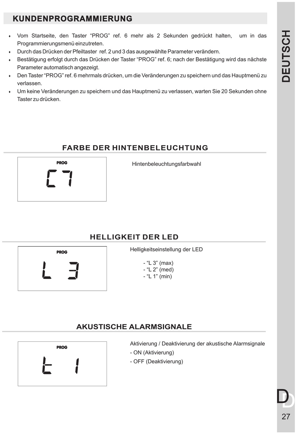 Kundenprogrammierung - CBE PC210-ST Bedienungsanleitung [Seite 27 ...