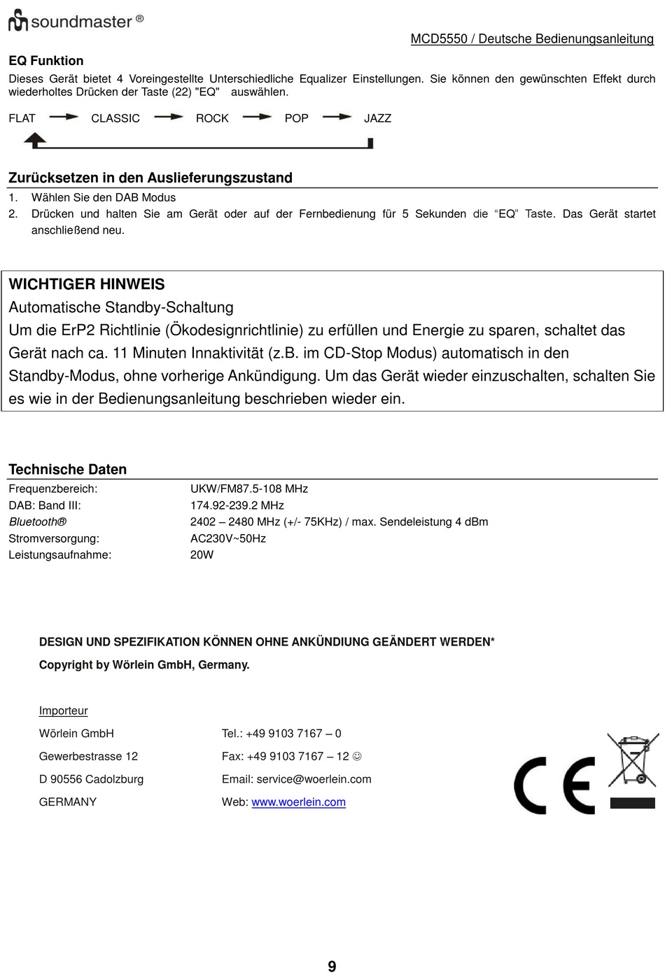 Wichtiger Hinweis - SOUNDMASTER MCD5550 Bedienungsanleitung [Seite 11] | ManualsLib