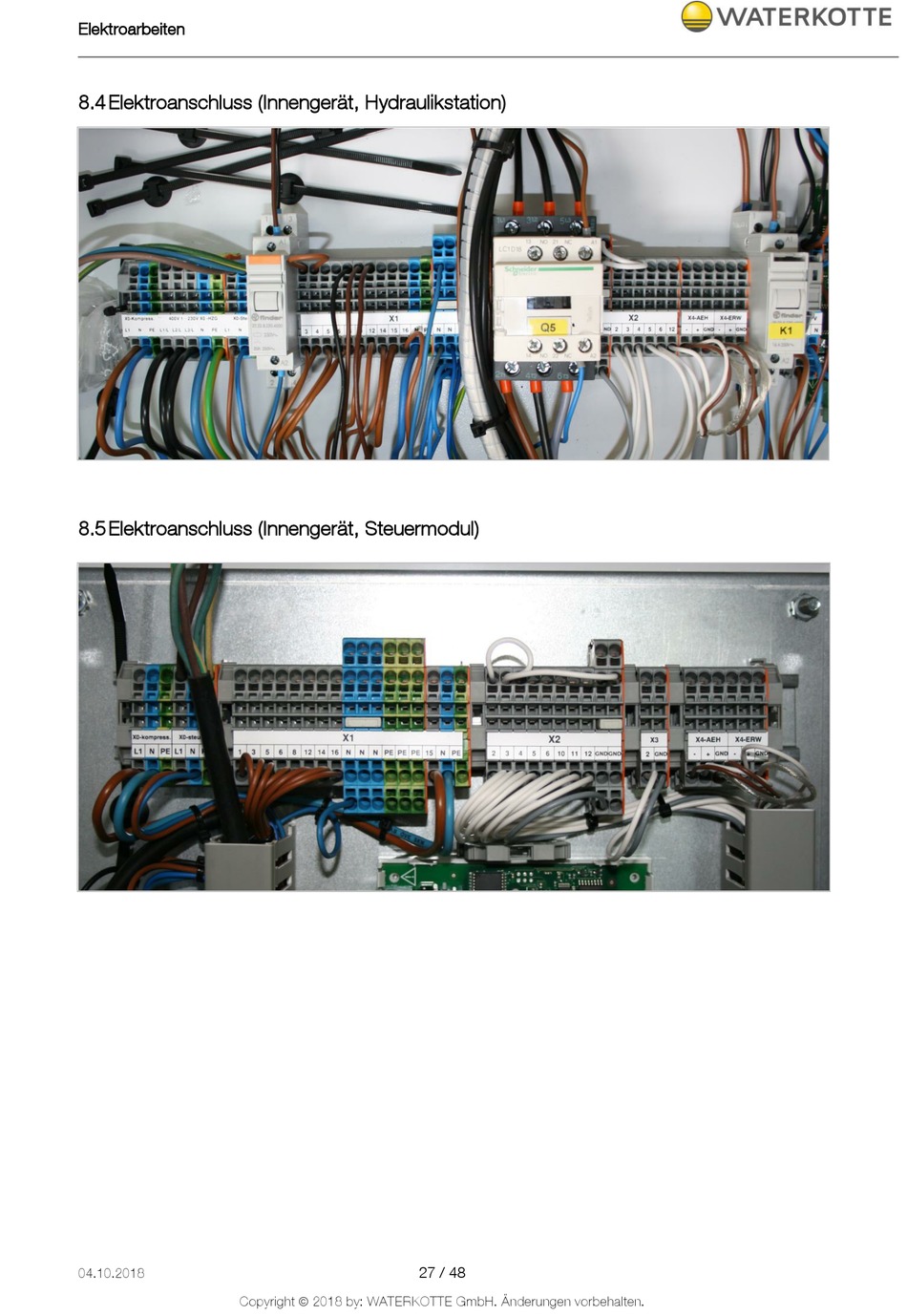 Elektroanschluss (Innengerät, Hydraulikstation); Elektroanschluss ...