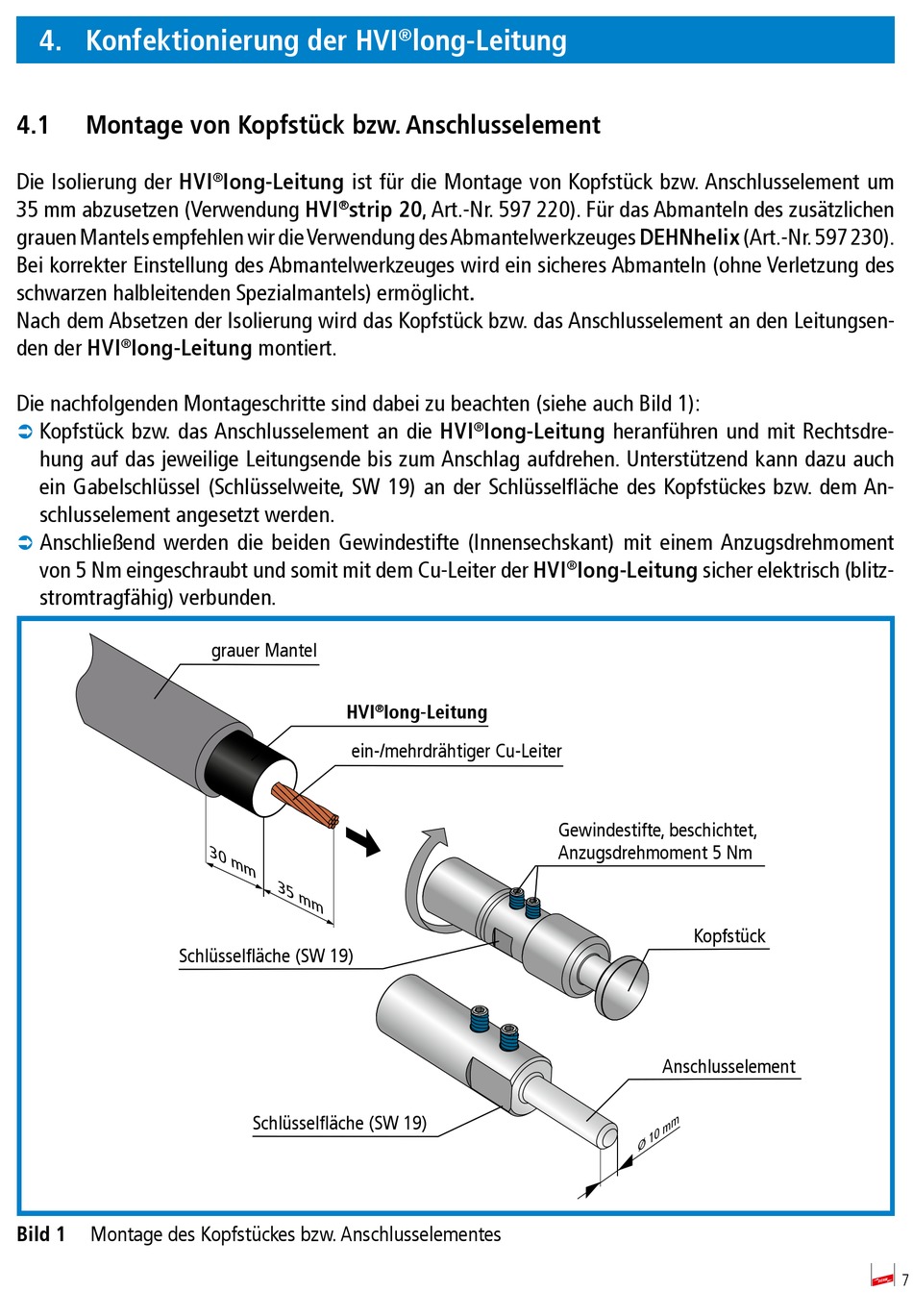 Konfektionierung Der Hvi ® Long-Leitung; Montage Von Kopfstück Bzw ...