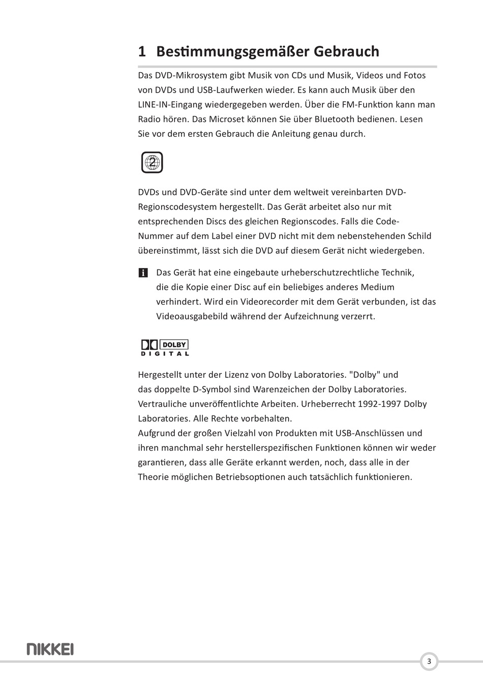 Bestimmungsgemäßer Gebrauch - Nikkei NMD370 Benutzerhandbuch [Seite 3 ...