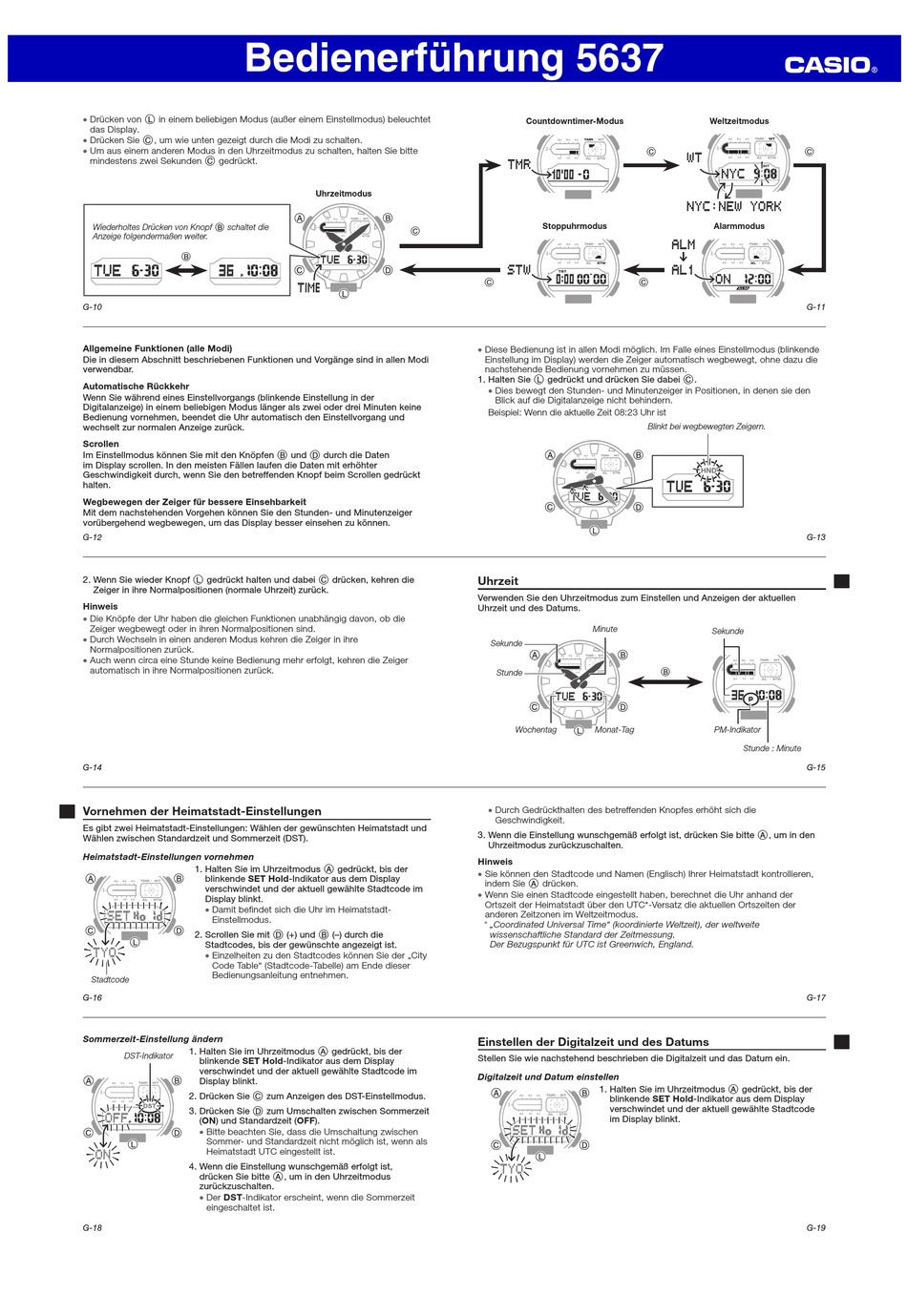Vornehmen Der Heimatstadt-Einstellungen; Einstellen Der Digitalzeit Und ...