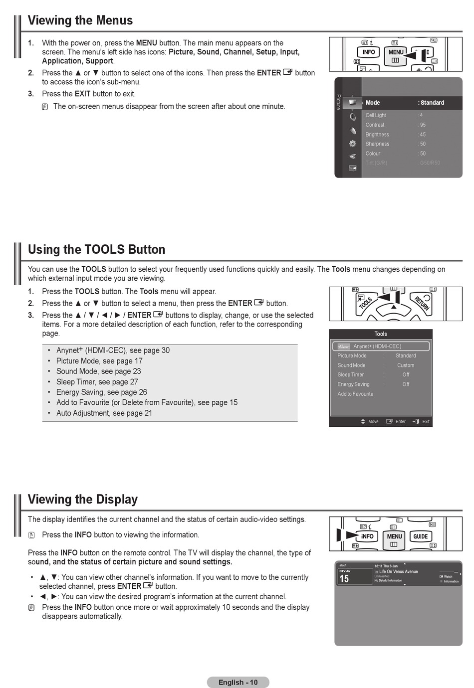 Viewing The Menus; Using The Tools Button; Viewing The Display ...