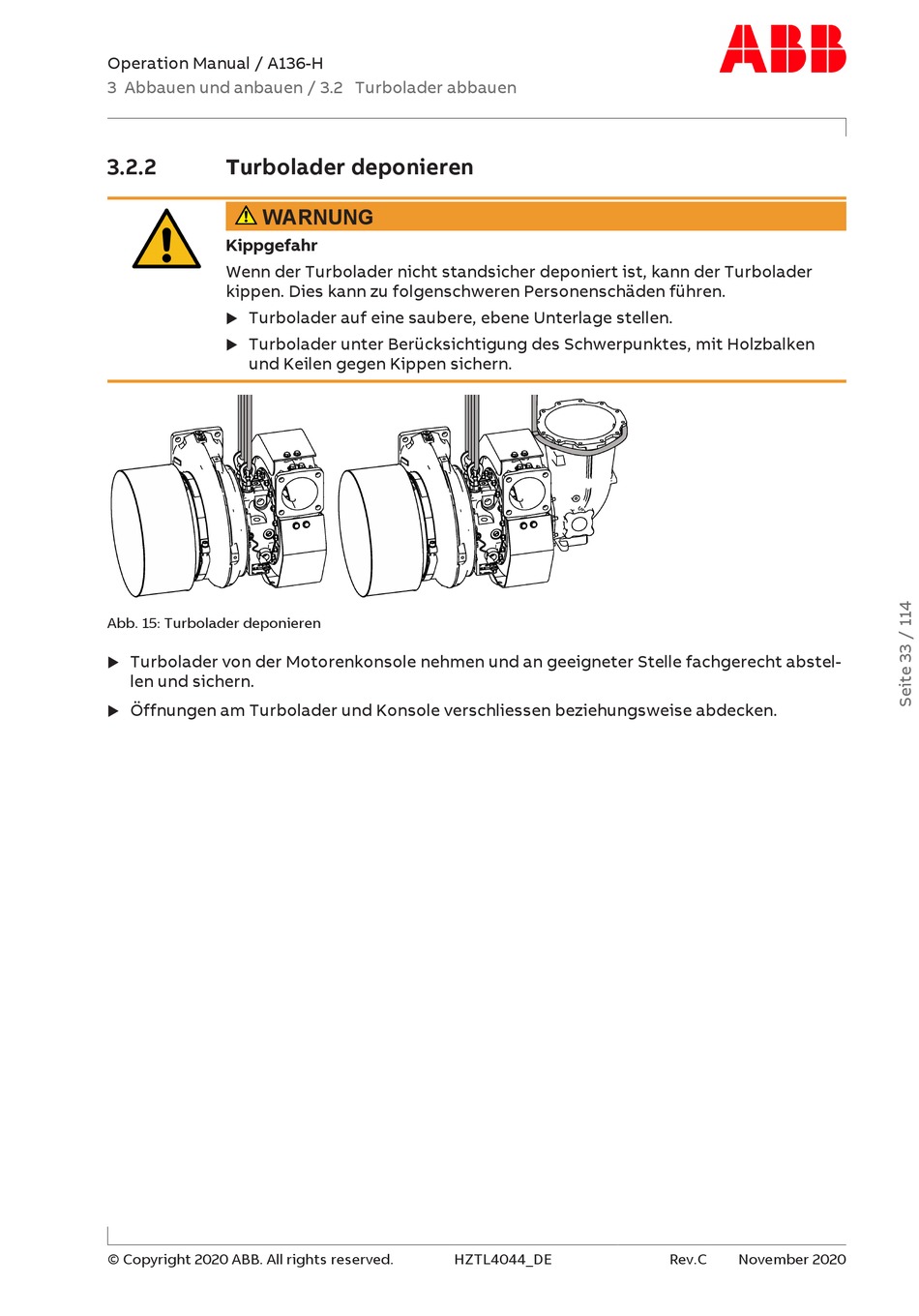 Abb. 15: Turbolader Deponieren - ABB A136-H Bedienungsanleitung [Seite 33] | ManualsLib