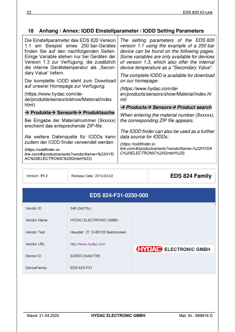 Anhang / Annex: Iodd Einstellparameter / Iodd Setting Parameters ...