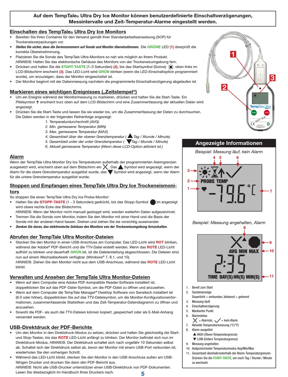Angezeigte Informationen - Sensitech TempTale Ultra Bedienungsanleitung ...