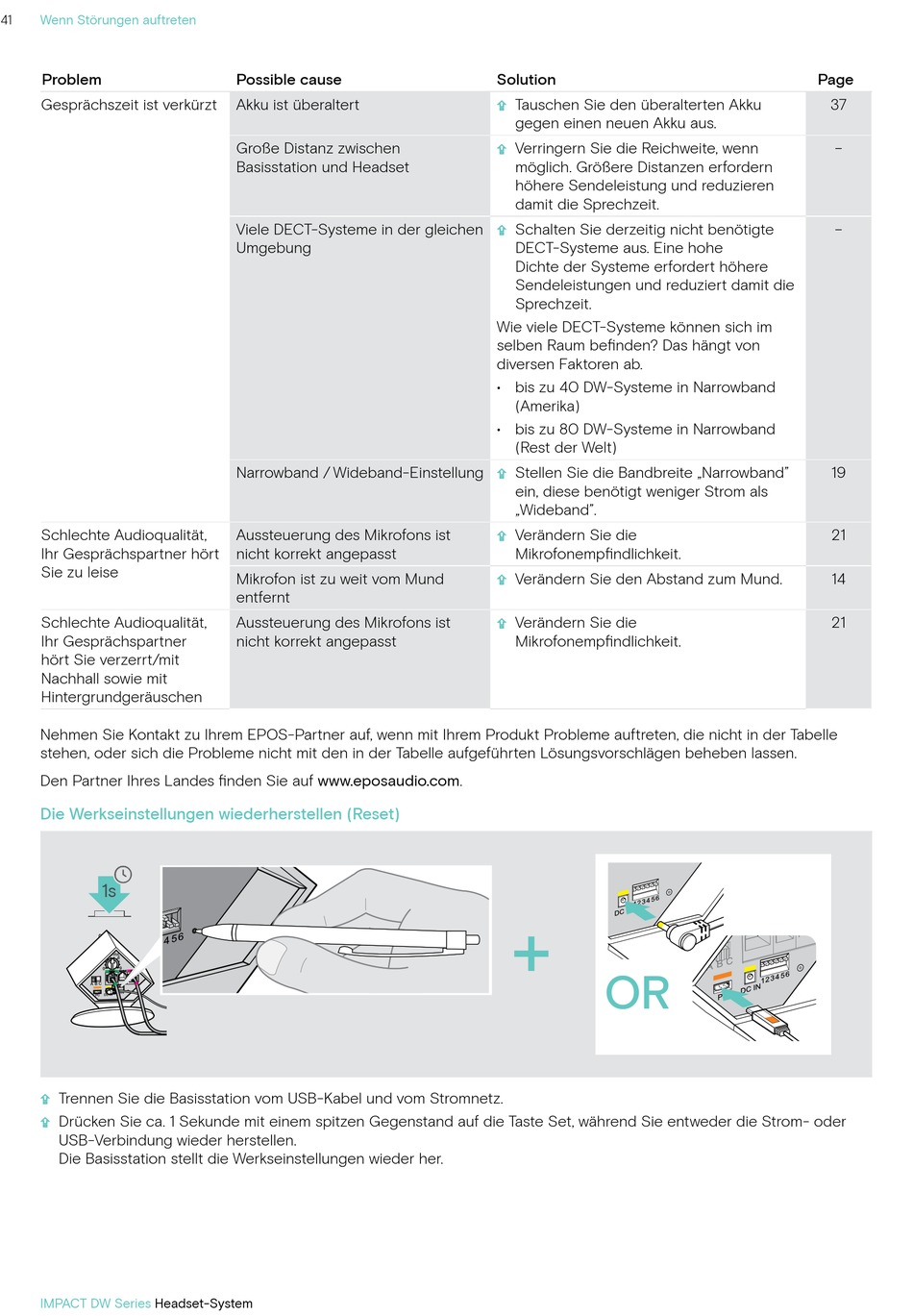 Die Werkseinstellungen Wiederherstellen (Reset) - EPOS SENNHEISER ...