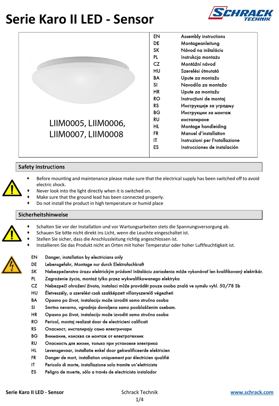 SCHRACK TECHNIK KARO II LED SERIE MONTAGEANLEITUNG Pdf-Herunterladen | ManualsLib