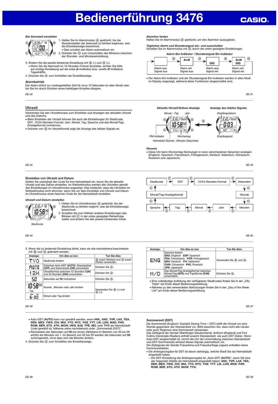 Die Alarmzeit Einstellen; Uhrzeit; Weltzeit; Uhrzeit Und Datum ...