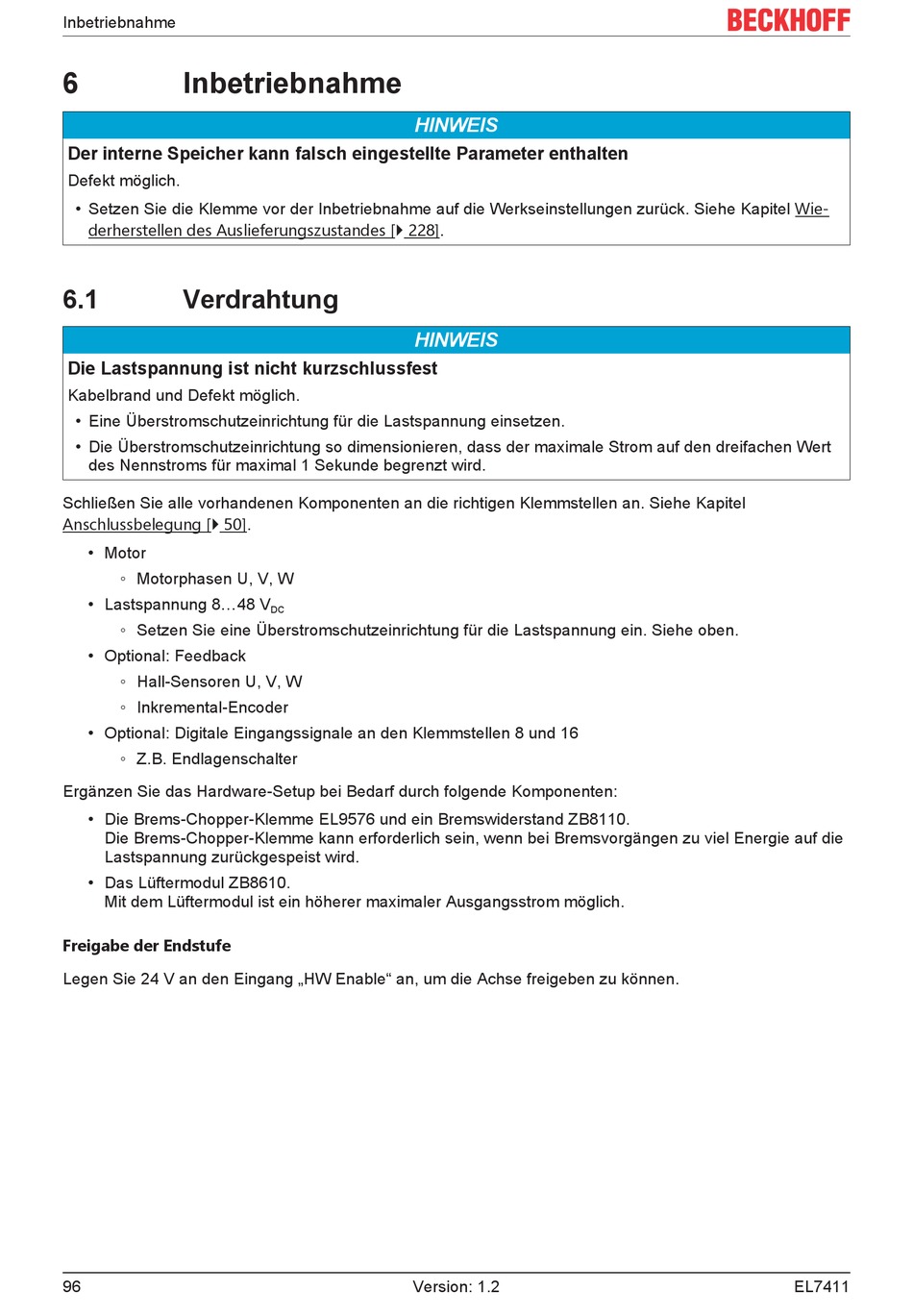 Inbetriebnahme; Der Interne Speicher Kann Falsch Eingestellte Parameter ...