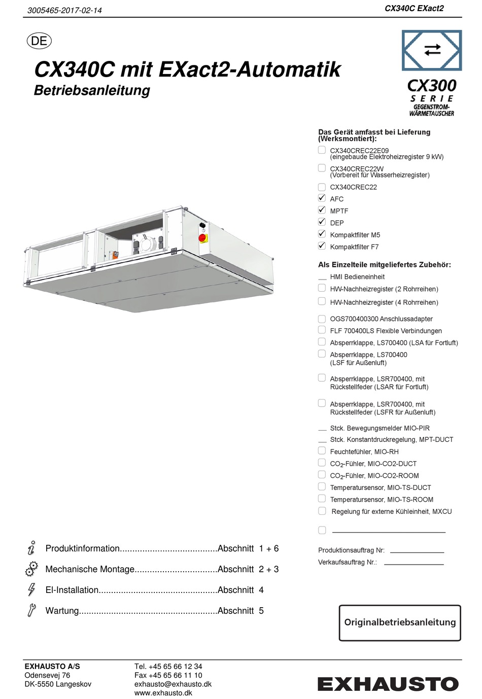 EXHAUSTO CX300-SERIE BETRIEBSANLEITUNG Pdf-Herunterladen | ManualsLib