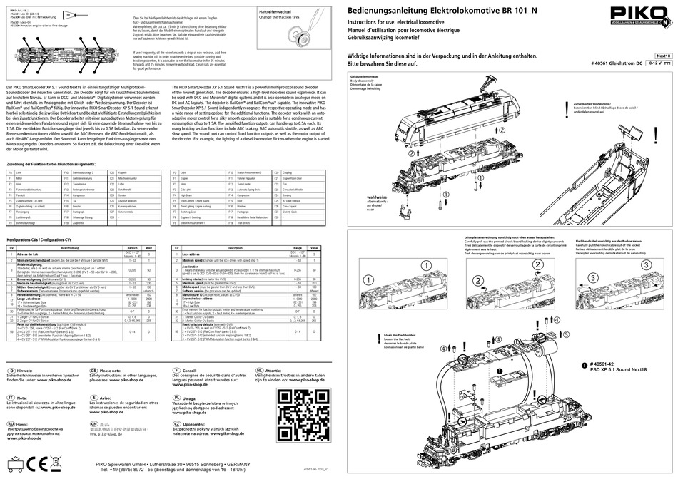 PIKO BR 101 N BEDIENUNGSANLEITUNG Pdf-Herunterladen | ManualsLib