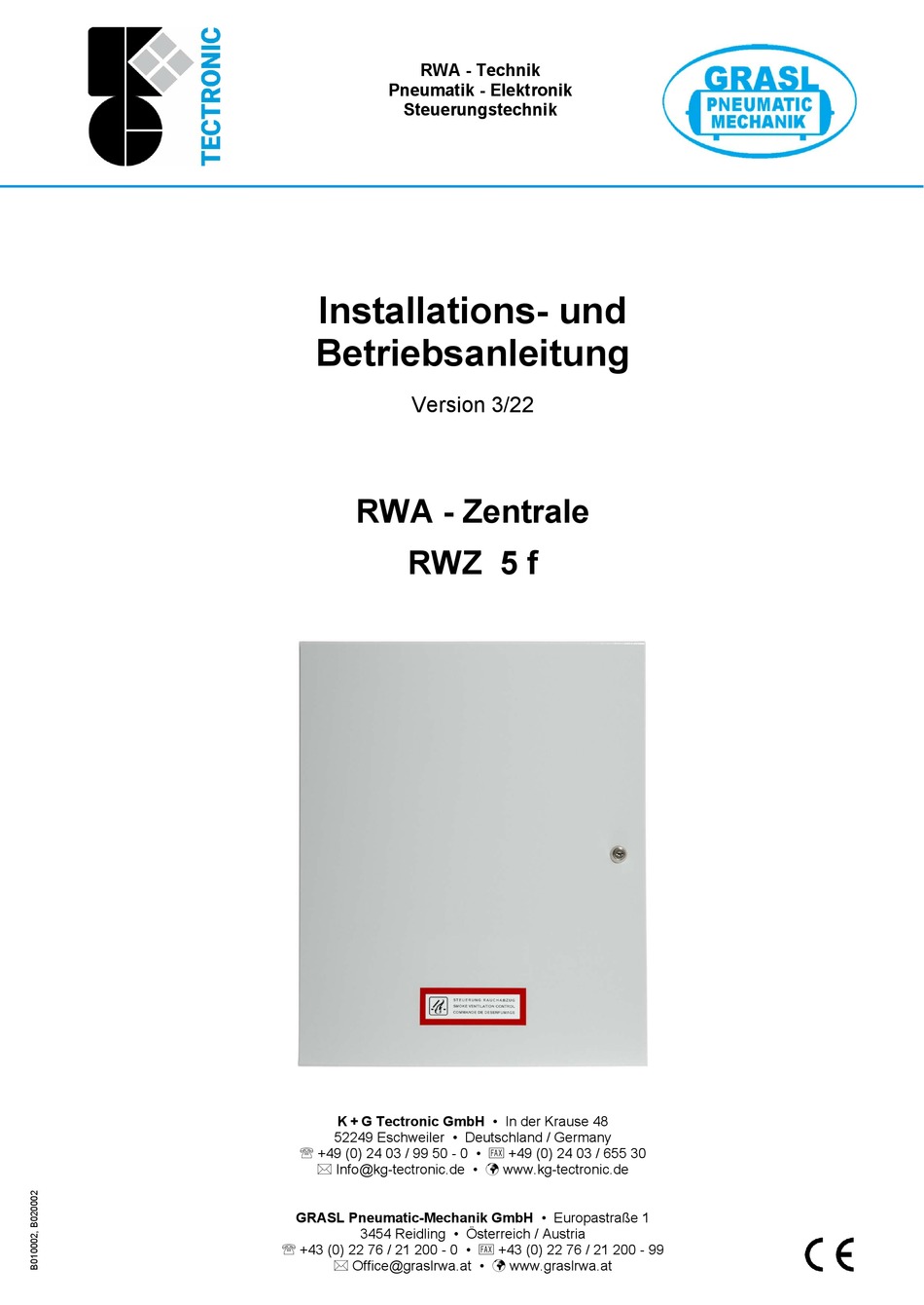 GRASL RWZ 5 F INSTALLATION UND BETRIEBSANLEITUNG Pdf-Herunterladen ...