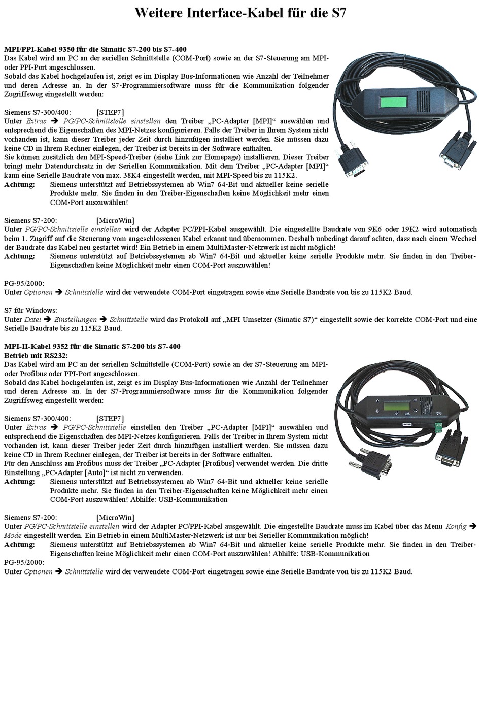 Weitere Interface-Kabel Für Die S7 - cd electronic S7-LAN 9352-LANCon ...