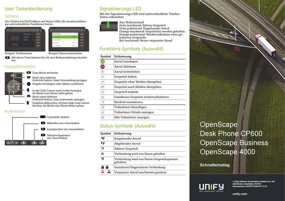 UNIFY OPENSCAPE DESK PHONE CP600 SCHNELLEINSTIEG Pdf-Herunterladen ...