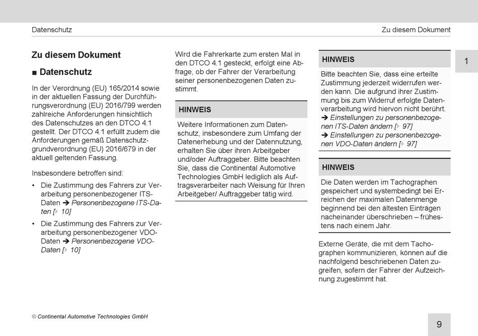 Datenschutz - VDO DTCO 4.1 Bedienungsanleitung [Seite 9] | ManualsLib