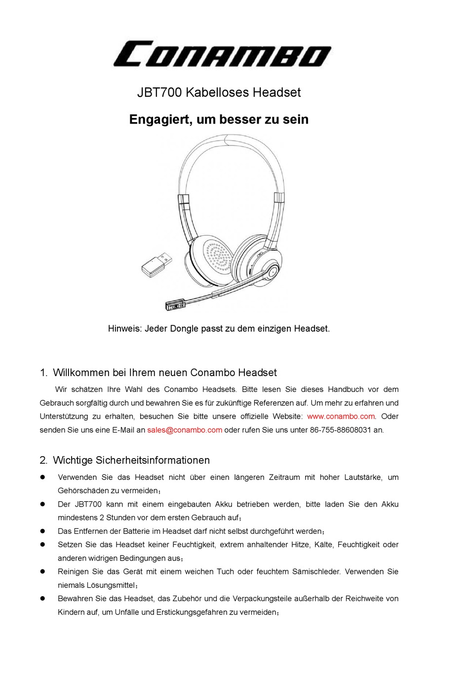 CONAMBO JBT700 BEDIENUNGSANLEITUNG Pdf-Herunterladen | ManualsLib