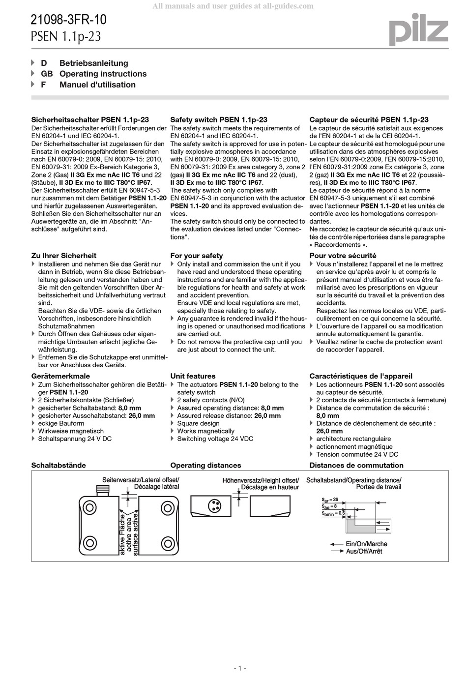 PILZ 21098-3FR-10 BETRIEBSANLEITUNG Pdf-Herunterladen | ManualsLib