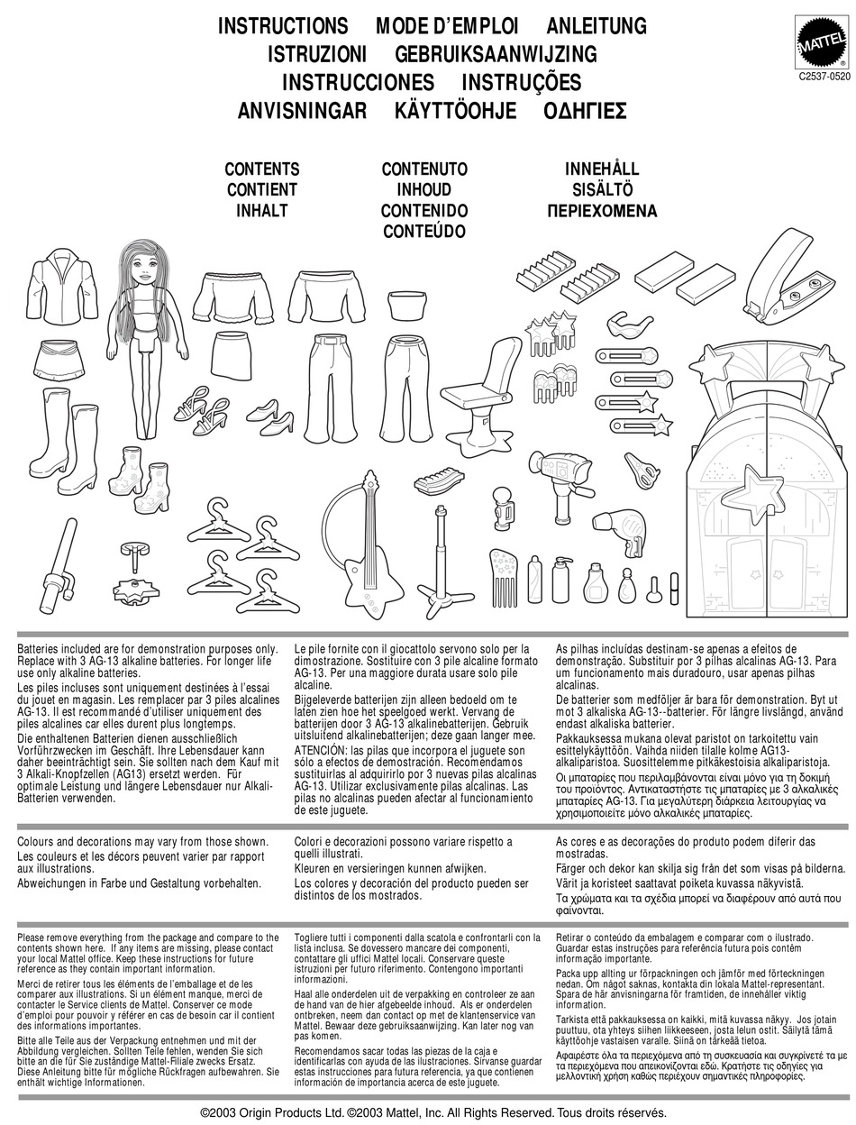 MATTEL C2537 ANLEITUNG Pdf-Herunterladen | ManualsLib