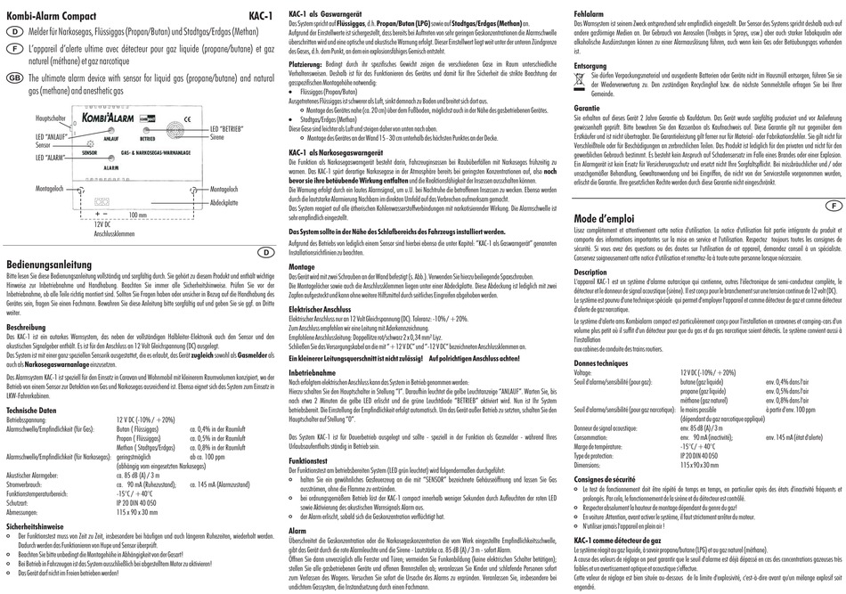 INDEXA KOMBI-ALARM COMPACT KURZANLEITUNG Pdf-Herunterladen | ManualsLib