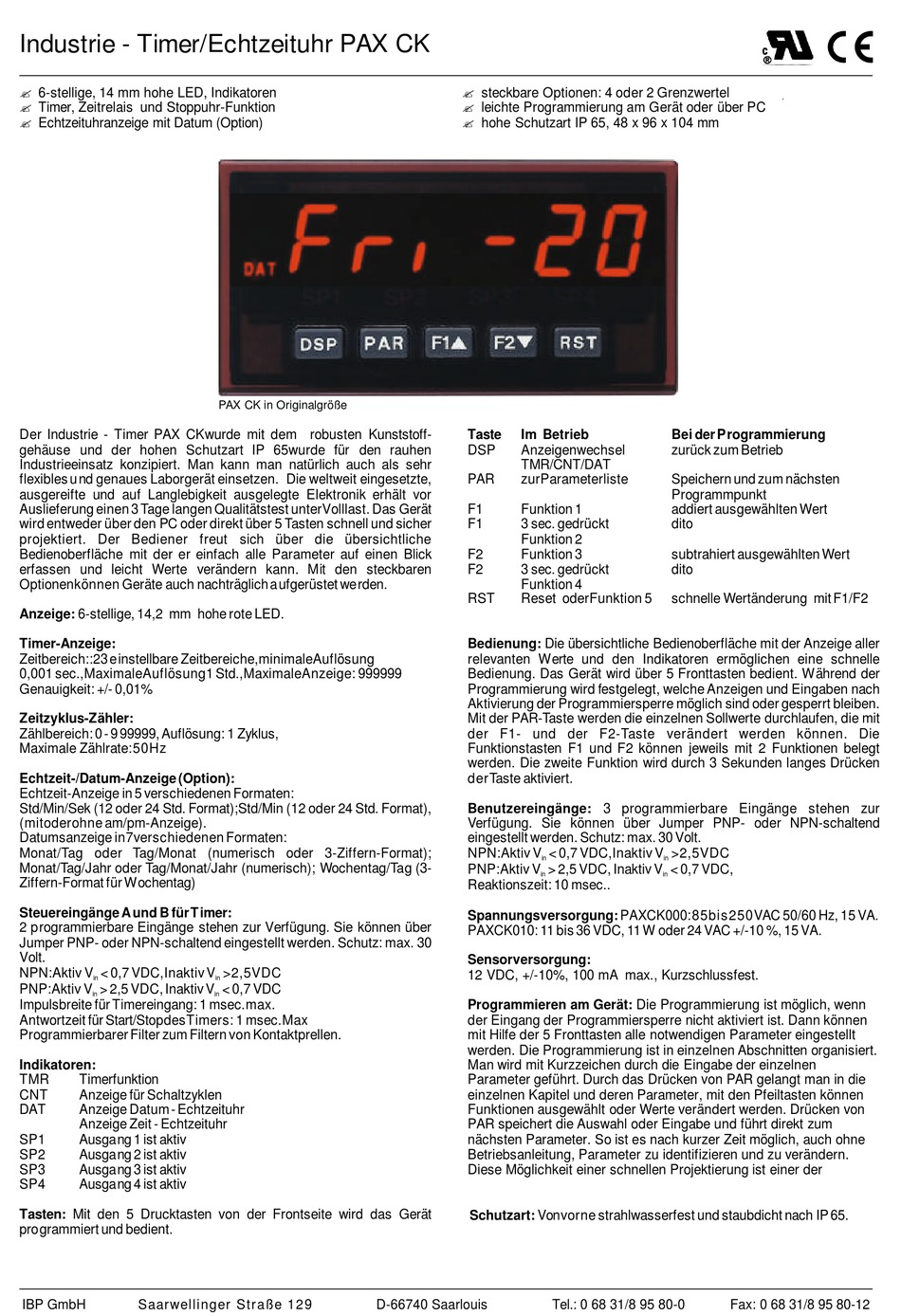 IBP PAX CK KURZANLEITUNG Pdf-Herunterladen | ManualsLib
