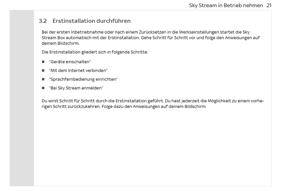 Erstinstallation Durchführen - Sky stream Bedienungsanleitung [Seite 29 ...