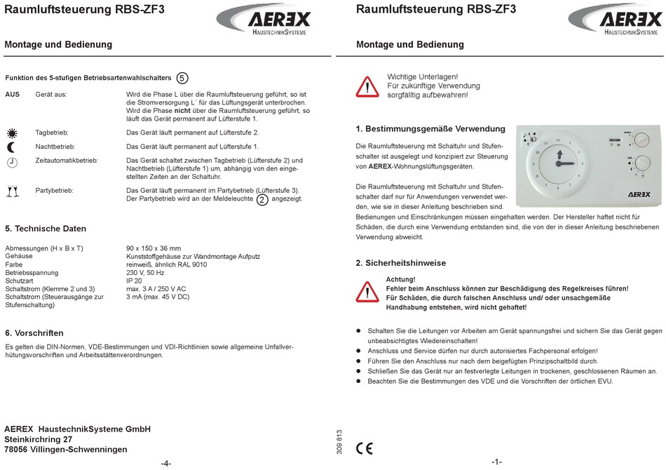 AEREX RBS-ZF3 MONTAGE UND BEDIENUNG Pdf-Herunterladen | ManualsLib