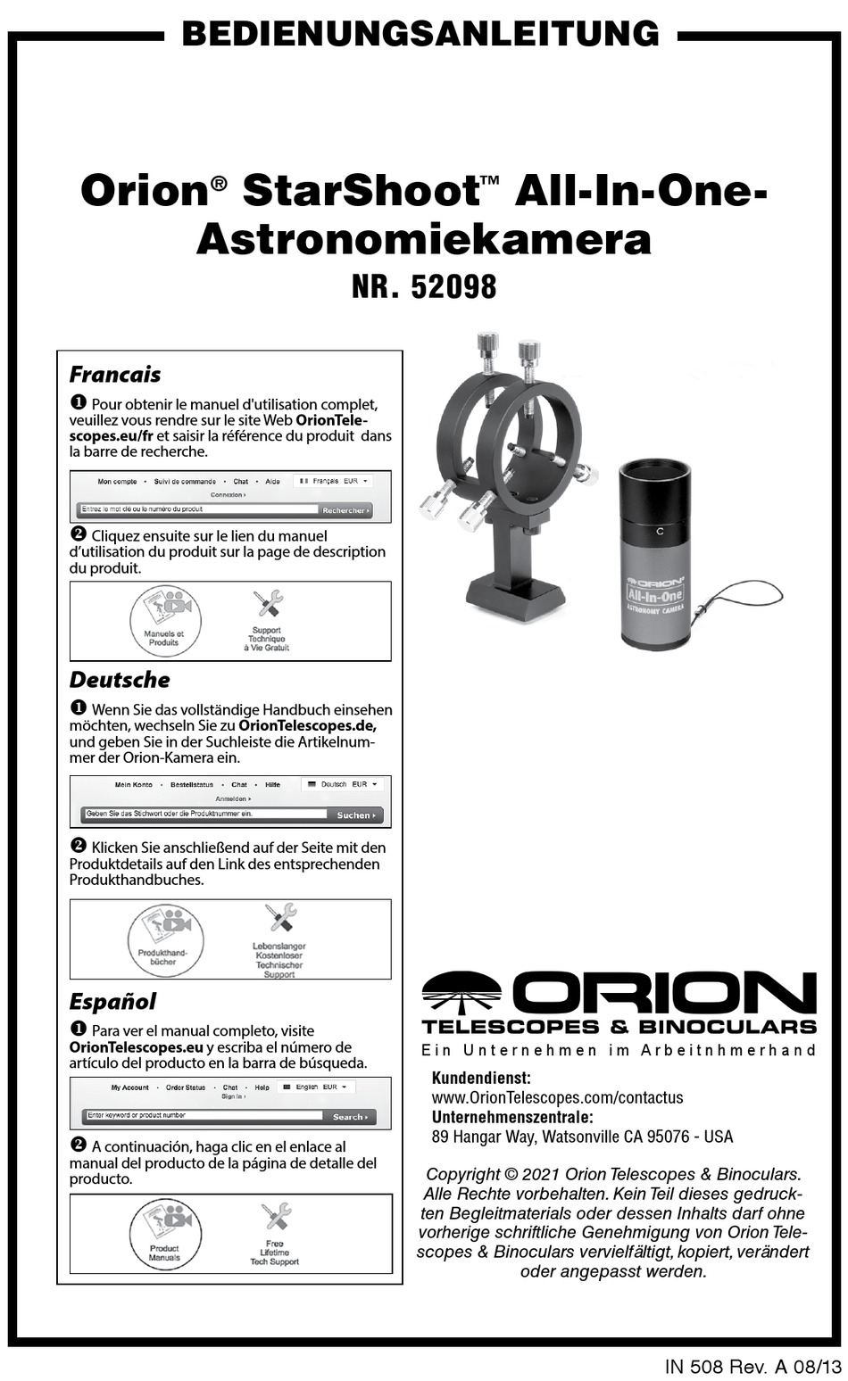 ORION STARSHOOT 52098 BEDIENUNGSANLEITUNG Pdf-Herunterladen | ManualsLib