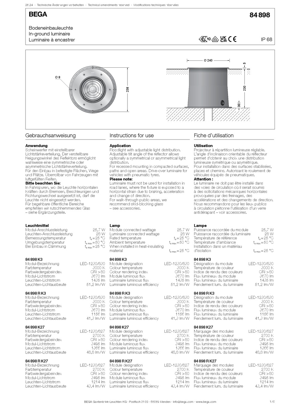 BEGA 84898 GEBRAUCHSANWEISUNG Pdf-Herunterladen | ManualsLib
