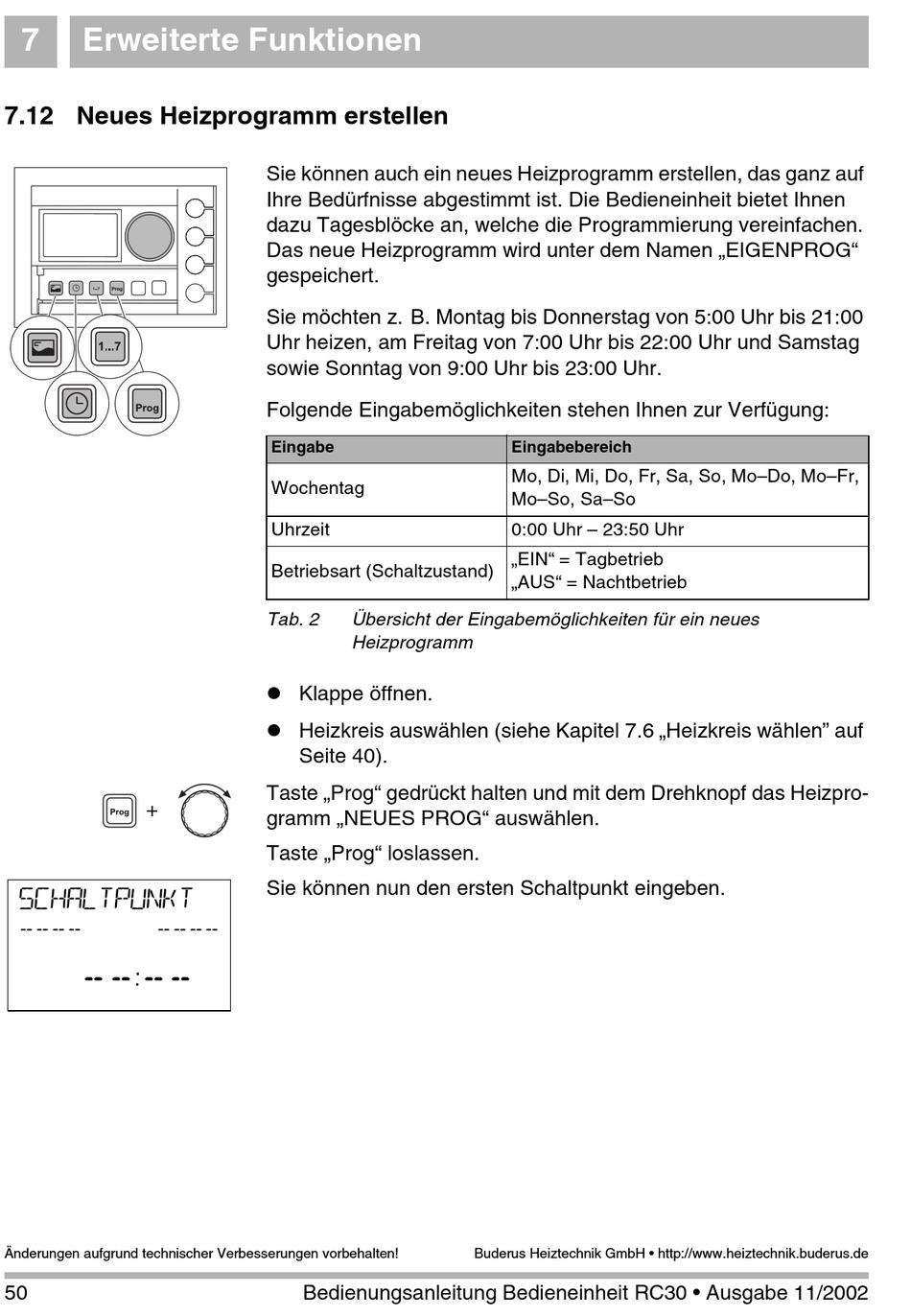 Neues Heizprogramm Erstellen - Buderus RC30 Bedienungsanleitung [Seite ...