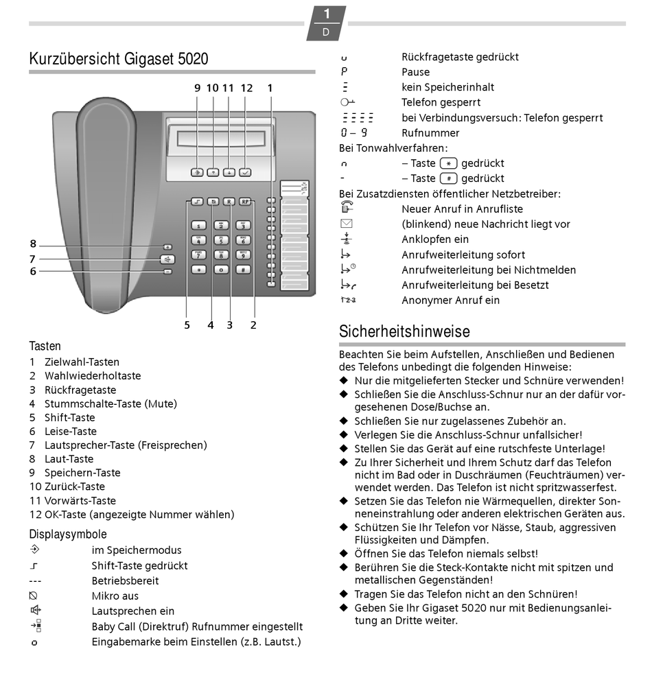 GIGASET 5020 KURZANLEITUNG Pdf-Herunterladen | ManualsLib