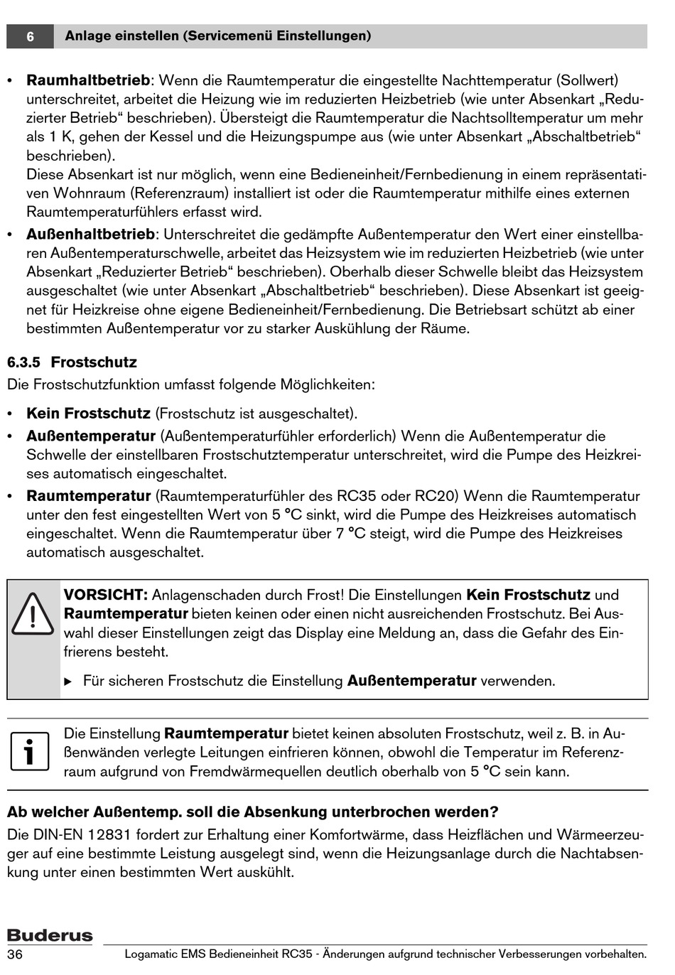Frostschutz - Buderus RC35 Serviceanleitung [Seite 36] | ManualsLib