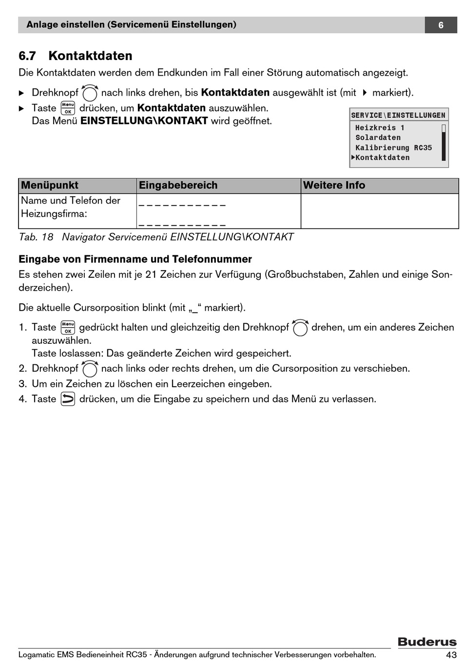 Kontaktdaten - Buderus RC35 Serviceanleitung [Seite 43] | ManualsLib