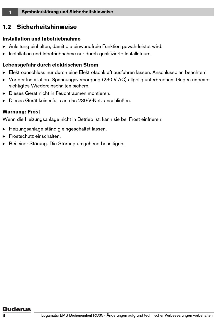 Sicherheitshinweise - Buderus RC35 Serviceanleitung [Seite 6] | ManualsLib