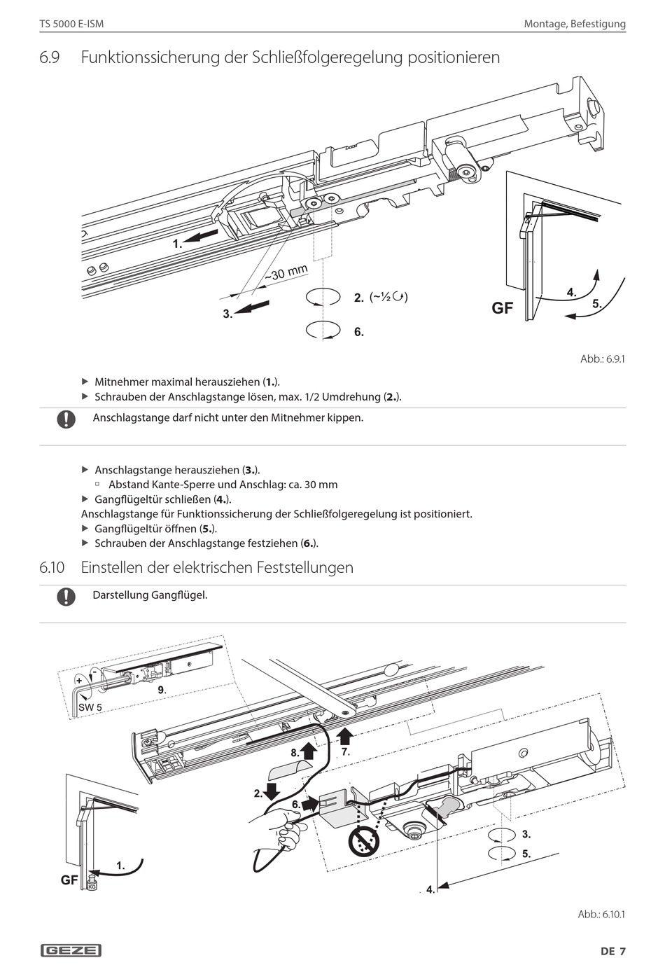 Funktionssicherung Der Schließfolgeregelung Positionieren - GEZE TS 5000 E-ISM Montageanleitung ...